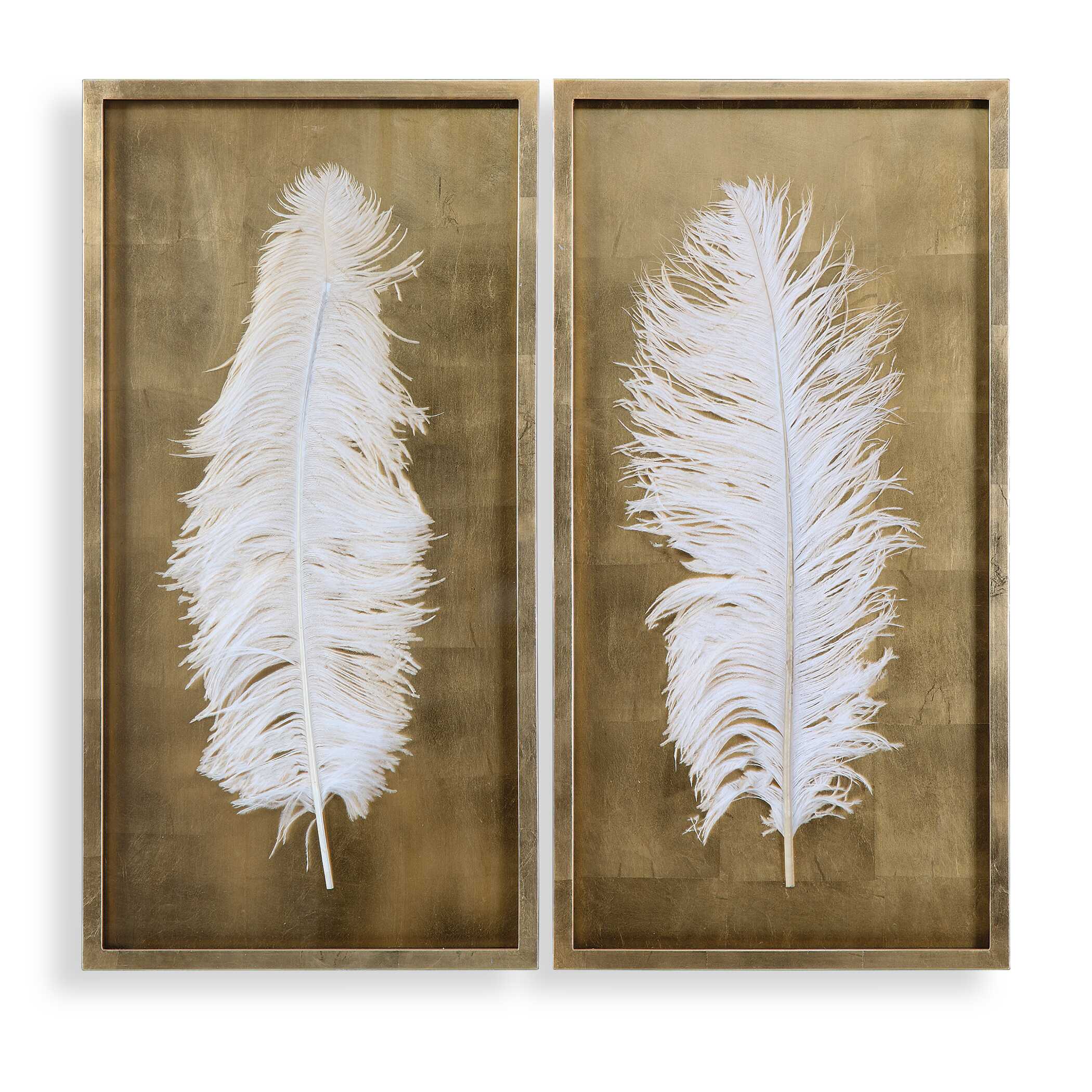 White Feathers Gold Shadow Box Set/2 – Model Home Accents